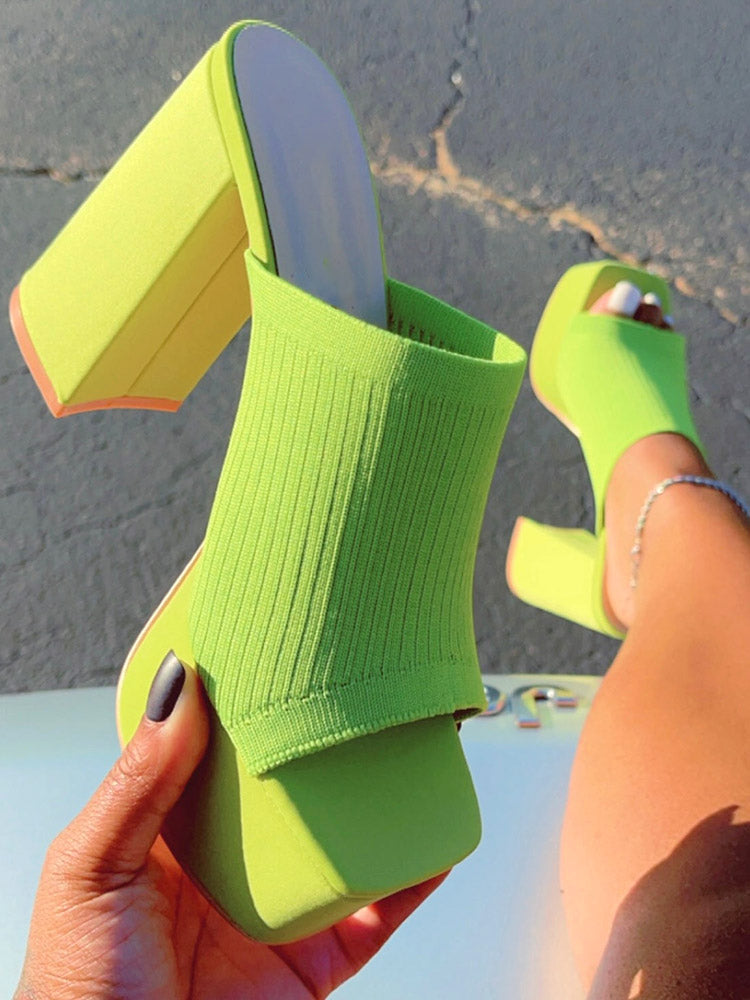 Knit Platform Chunky Heel Sandals – ECHOINE