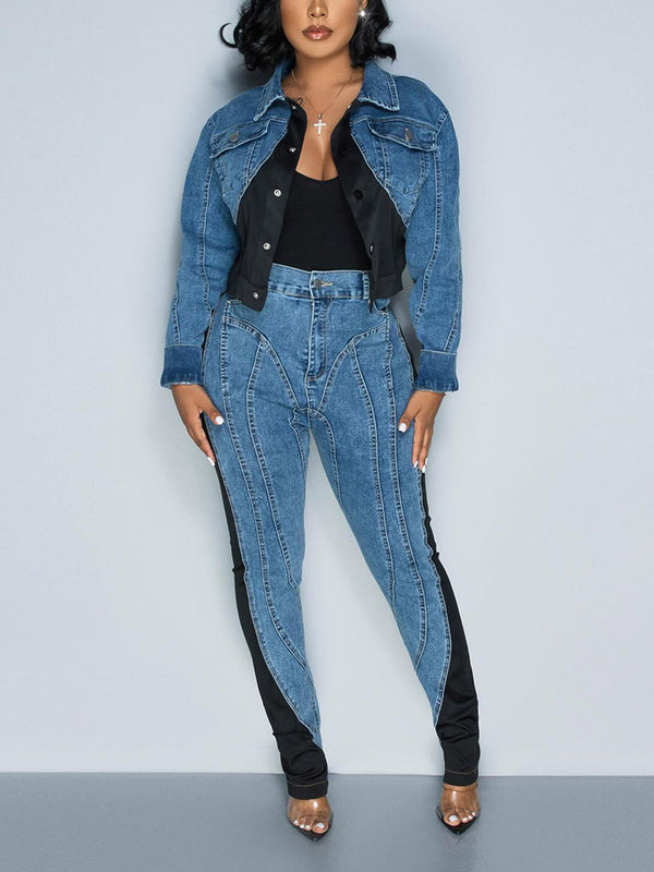 Color Contrast Denim Jacket & Jeans – ECHOINE