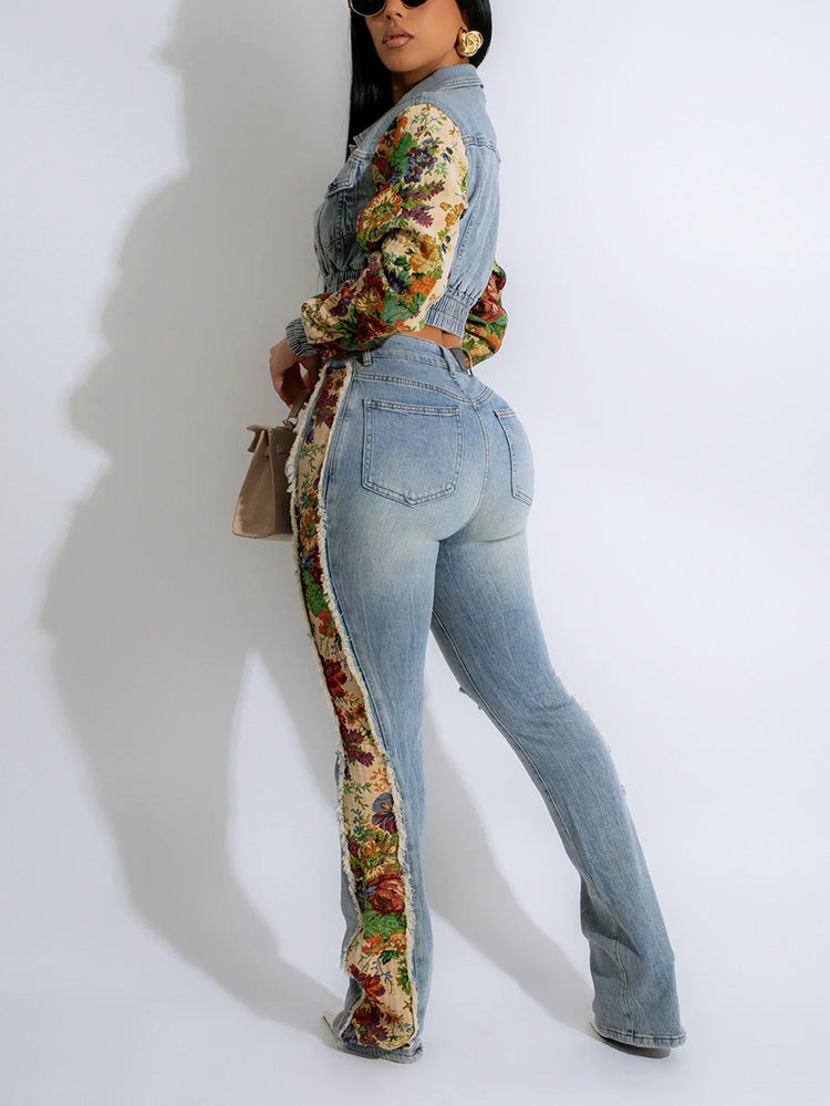 Floral Fusion Contrast Denim Set – ECHOINE